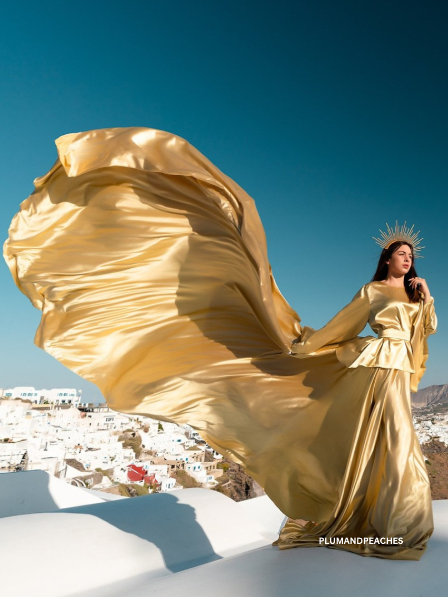 Plum and Peaches - Golden Flying Dress with Matching Headscarf
