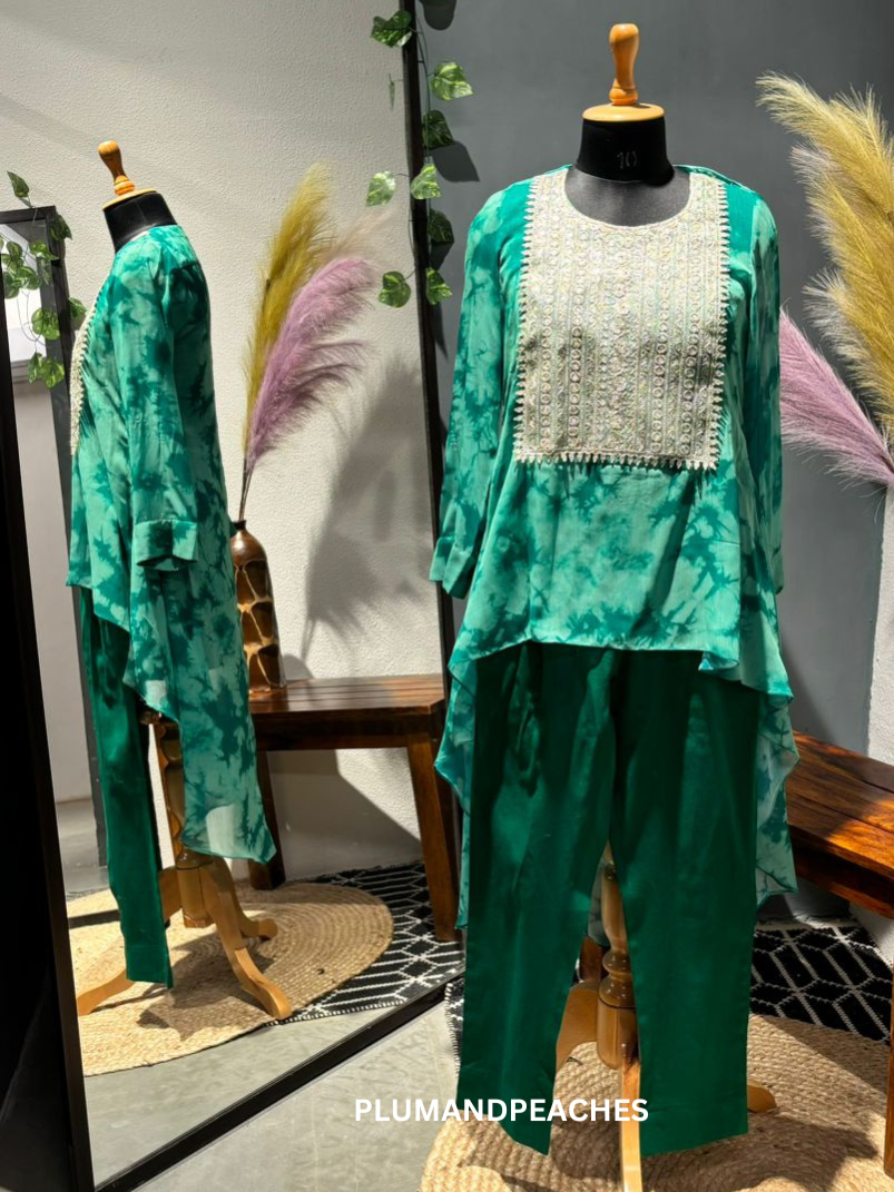 Plum and Peaches - Green Embellished Asymmetrical Set | 3-Piece Wedding ...