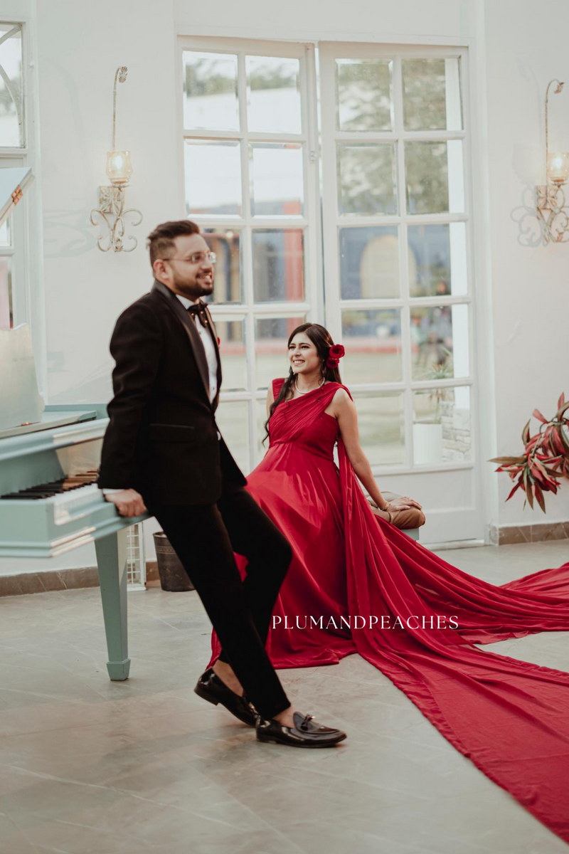 Feel Fabulous: Red One Shoulder Long Tail Gown for Memorable Pre ...