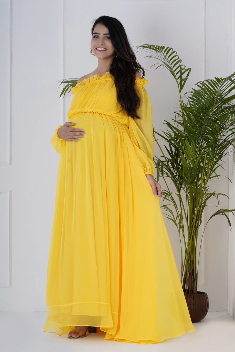 Radiant Yellow Maternity Dress for Baby Shower | Comfort & Style – Plum ...
